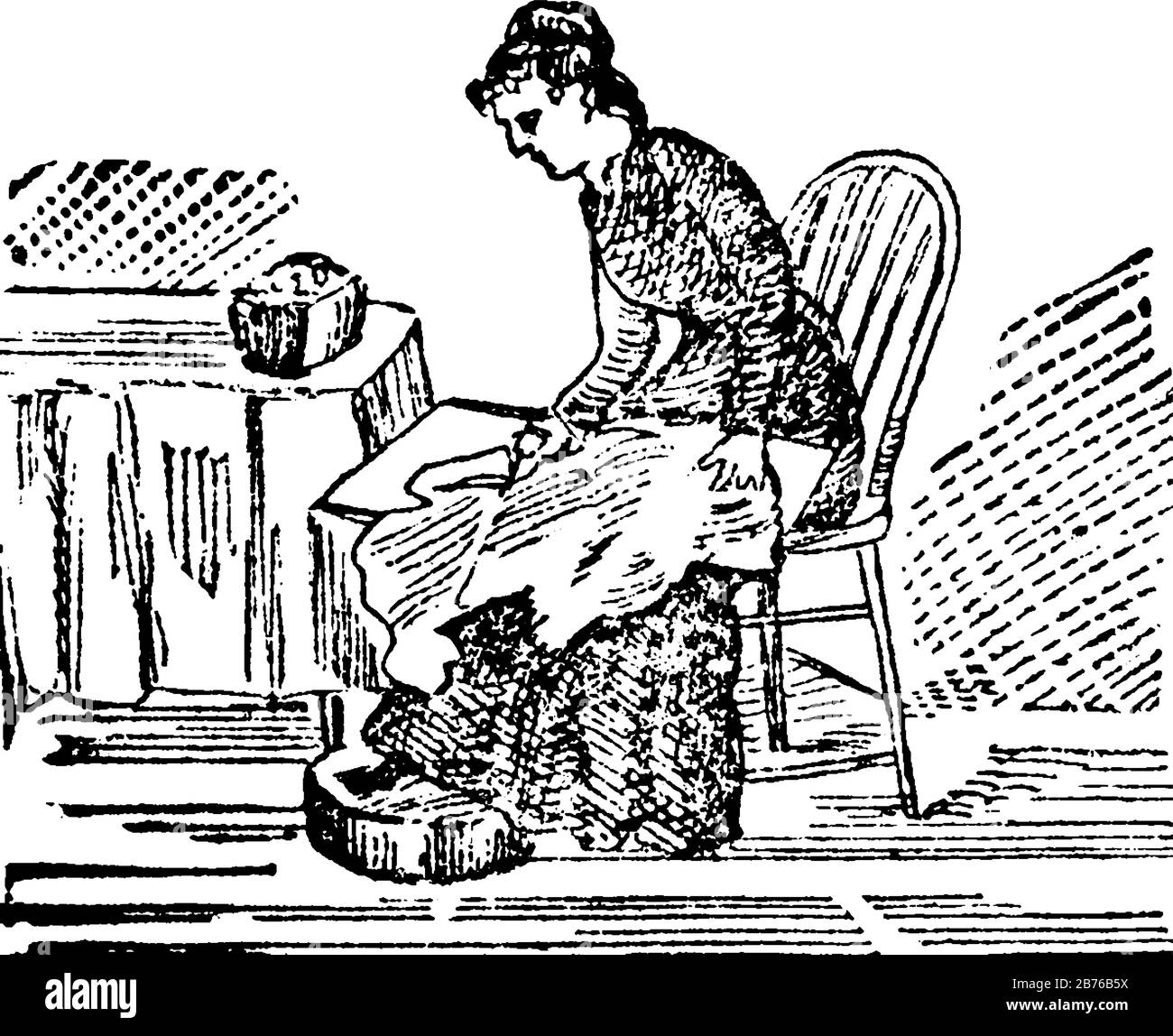 This illustration represents Seamstress who earns her living by sewing ...