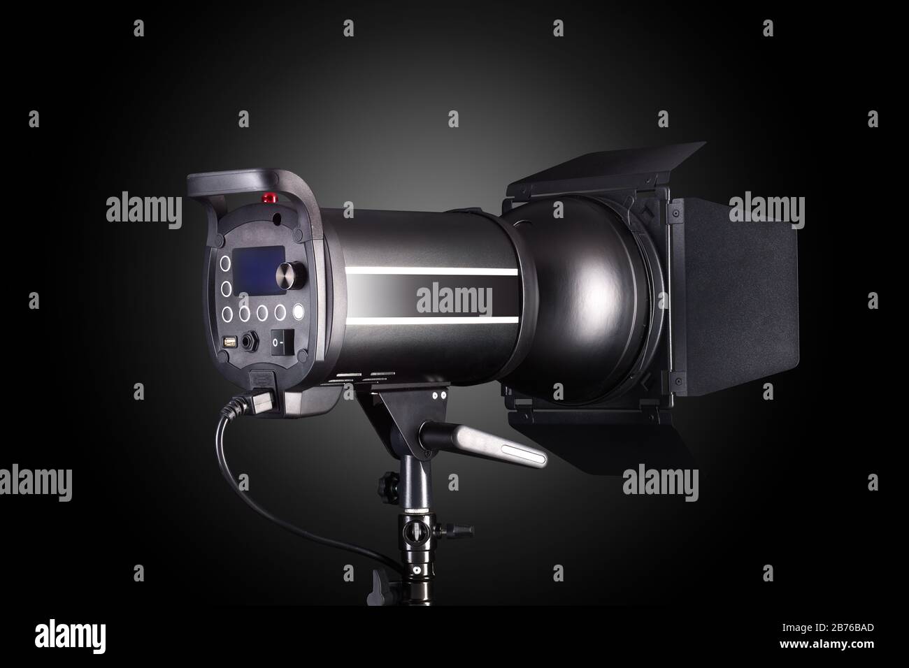 Photography studio flash isolated on black background with lamp Stock ...
