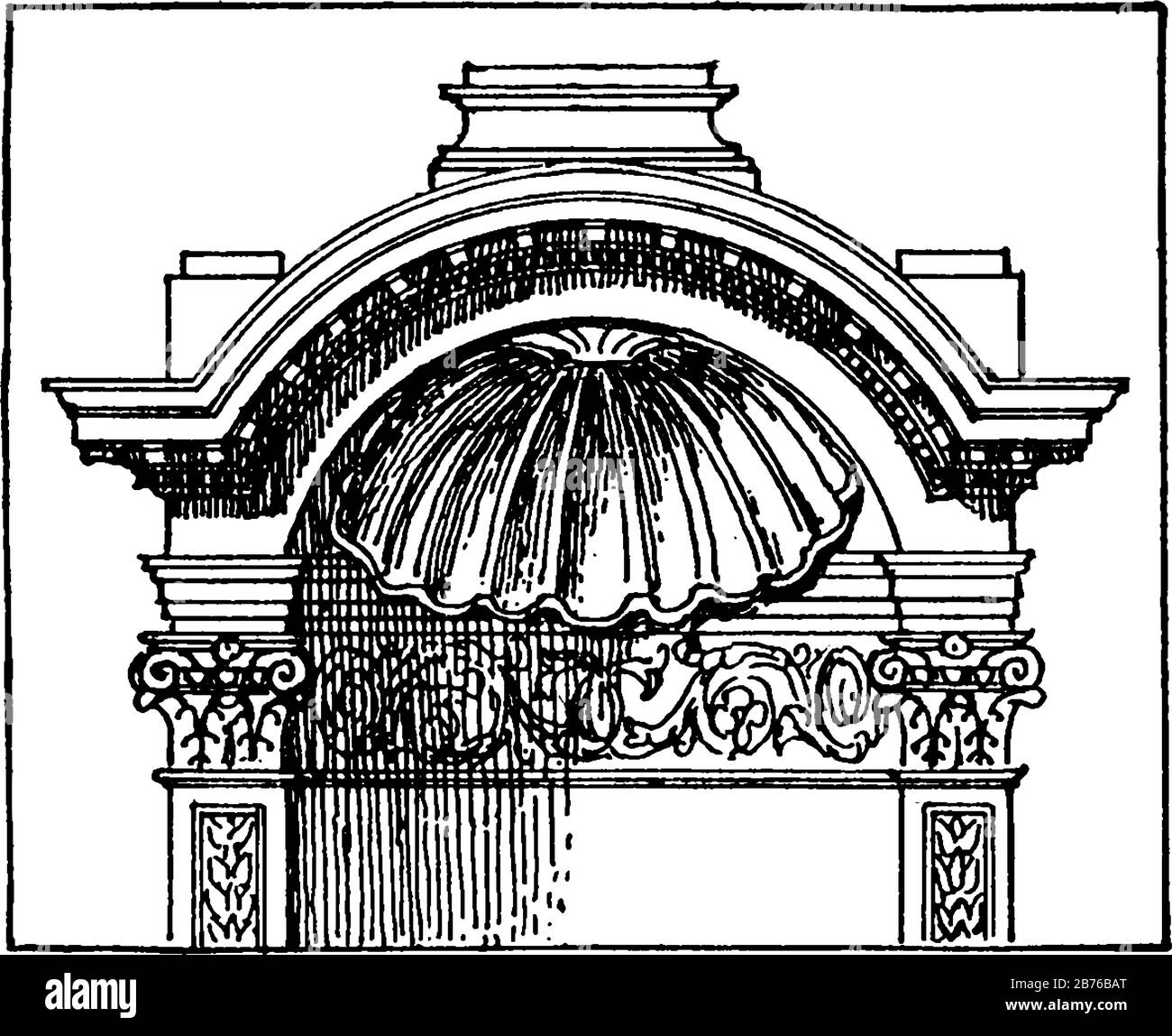 Roman Niche-Cap, at Baalbek in Syria, Roman Architecture, vintage line ...