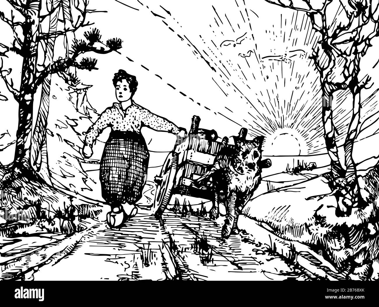 Dog of Flanders, this scene shows a boy with dog who carrying loads in ...