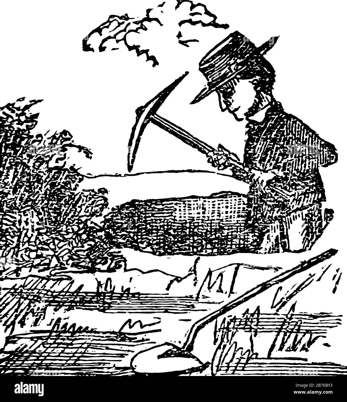 This illustration represents dig means break up and move earth with a ...