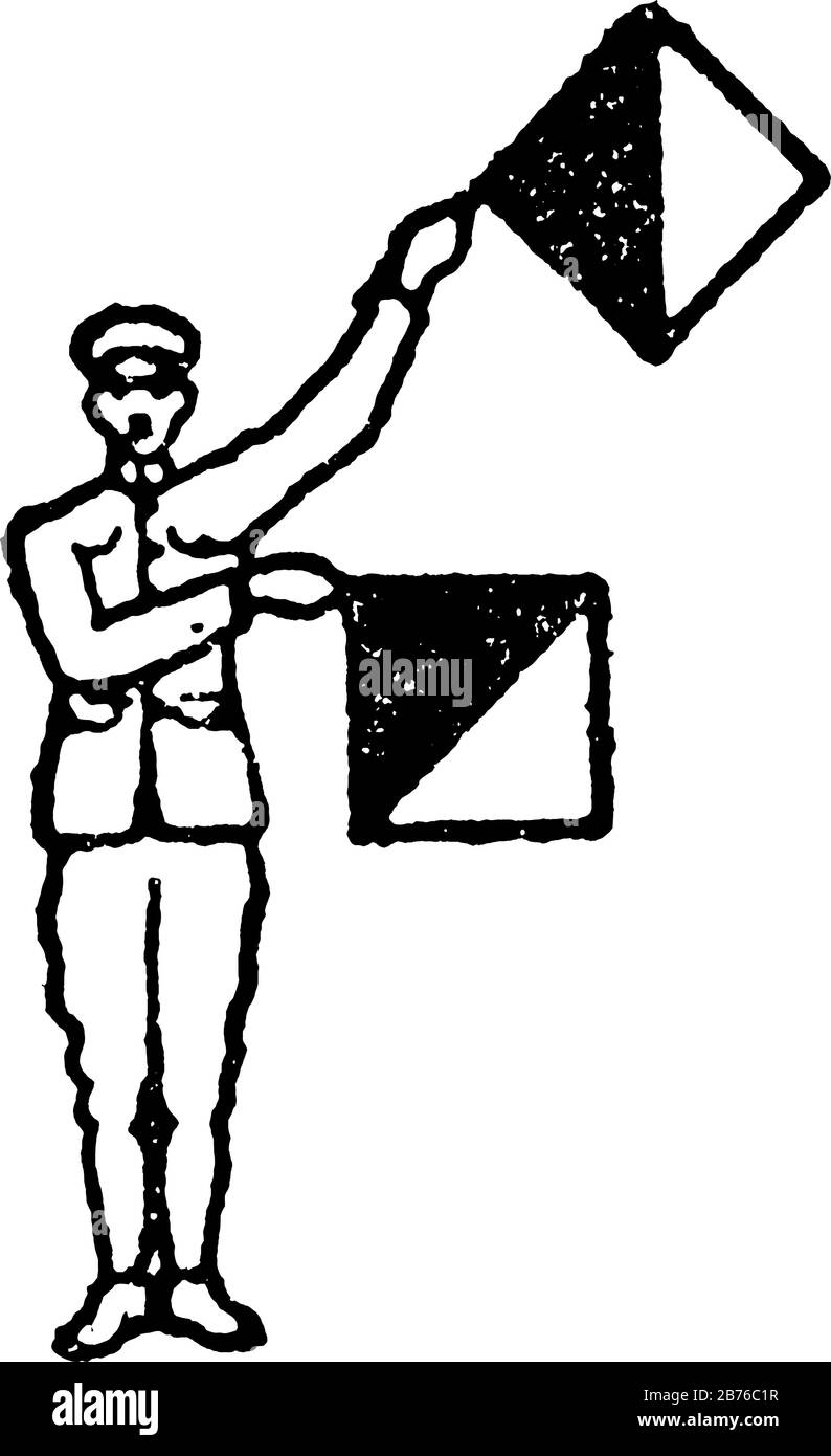 Flag wignal for the letter W, a man holding two flags, left hand flag ...