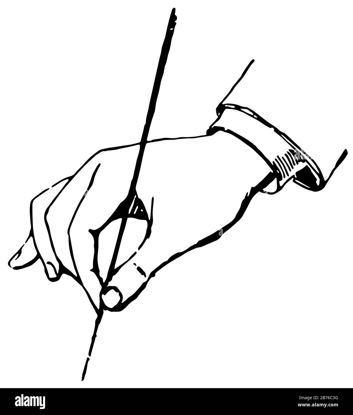 Hand with stick in this picture, vintage line drawing or engraving ...