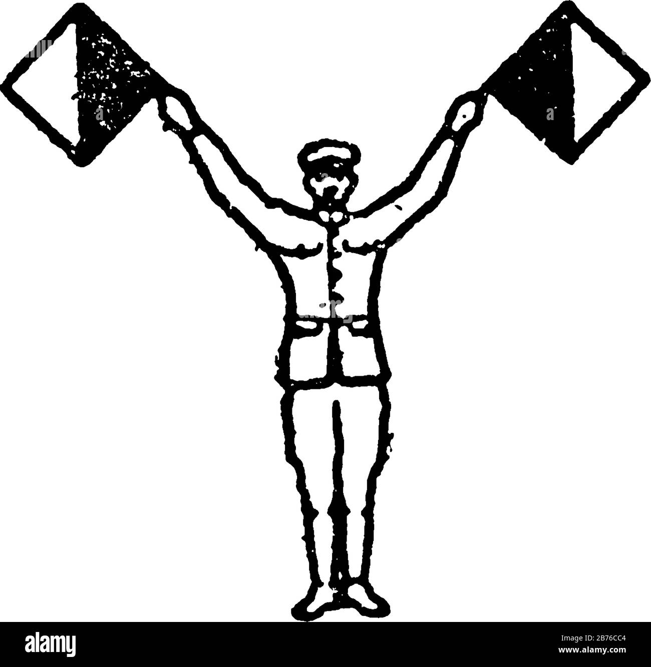 Flag signal for the letter U, a man holding two flags, left hand flag ...