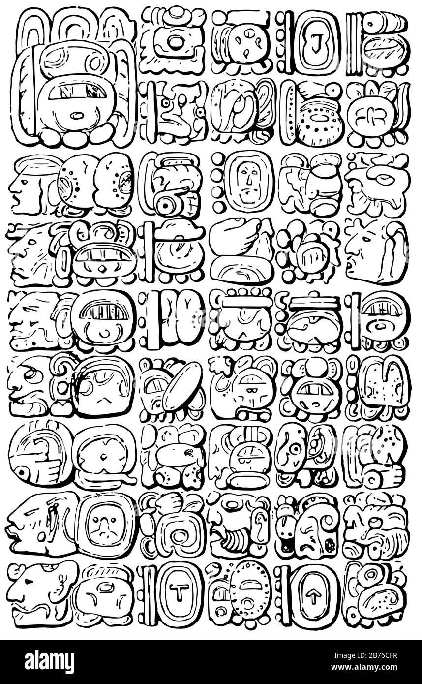 Palenque Hieroglyphics of the Ruins of an Ancient pattern, vintage line ...