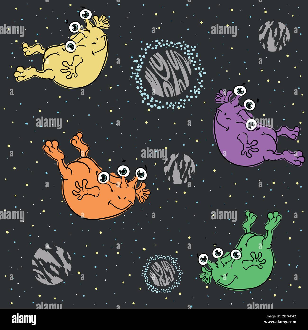 Aliens in space cartoon illustration hi-res stock photography and ...