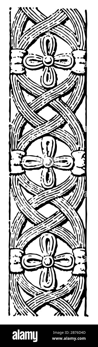 Carved Interlace Pattern are visual arts, vintage line drawing or ...