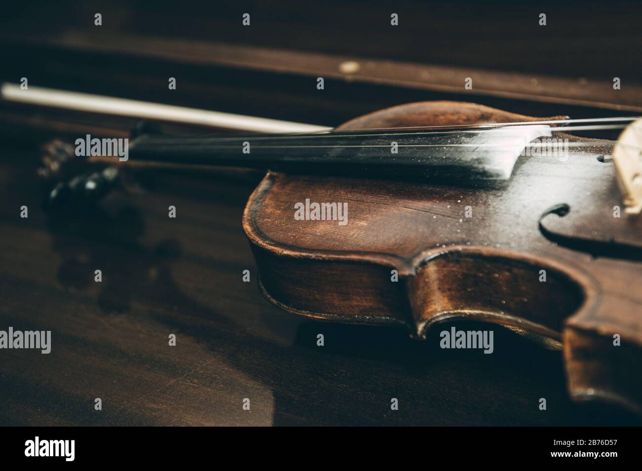 Old Violin music instrument of orchestra closeup Stock Photo - Alamy