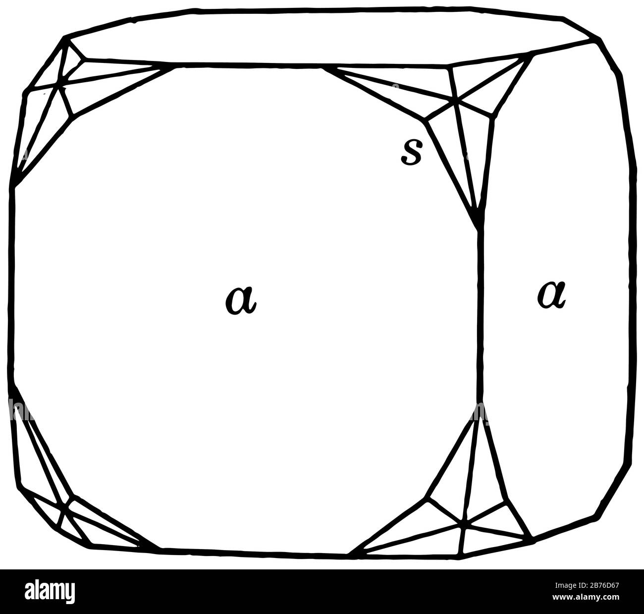 This diagram represents Cube and hexoctahedron, vintage line drawing or ...