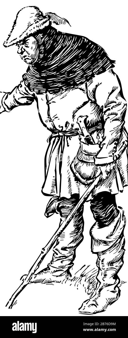 Giant, this scene shows a giant man wore cap and hood carrying stick in ...