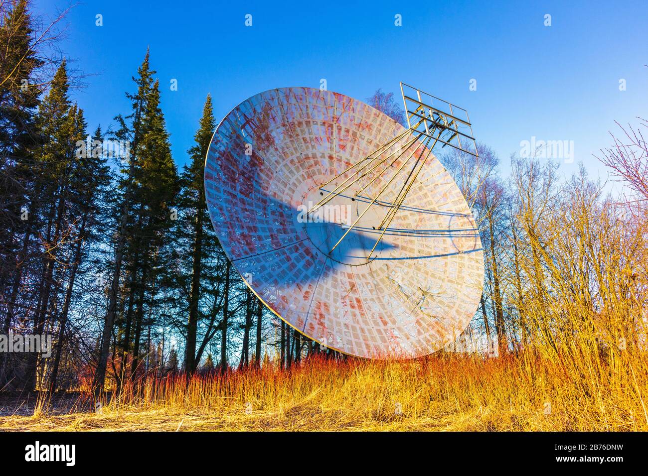 large radio astronomy telescope antenna in the forest broadcast signal ...