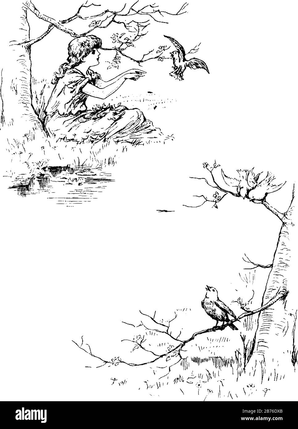 Girl Sitting Against Tree Drawing