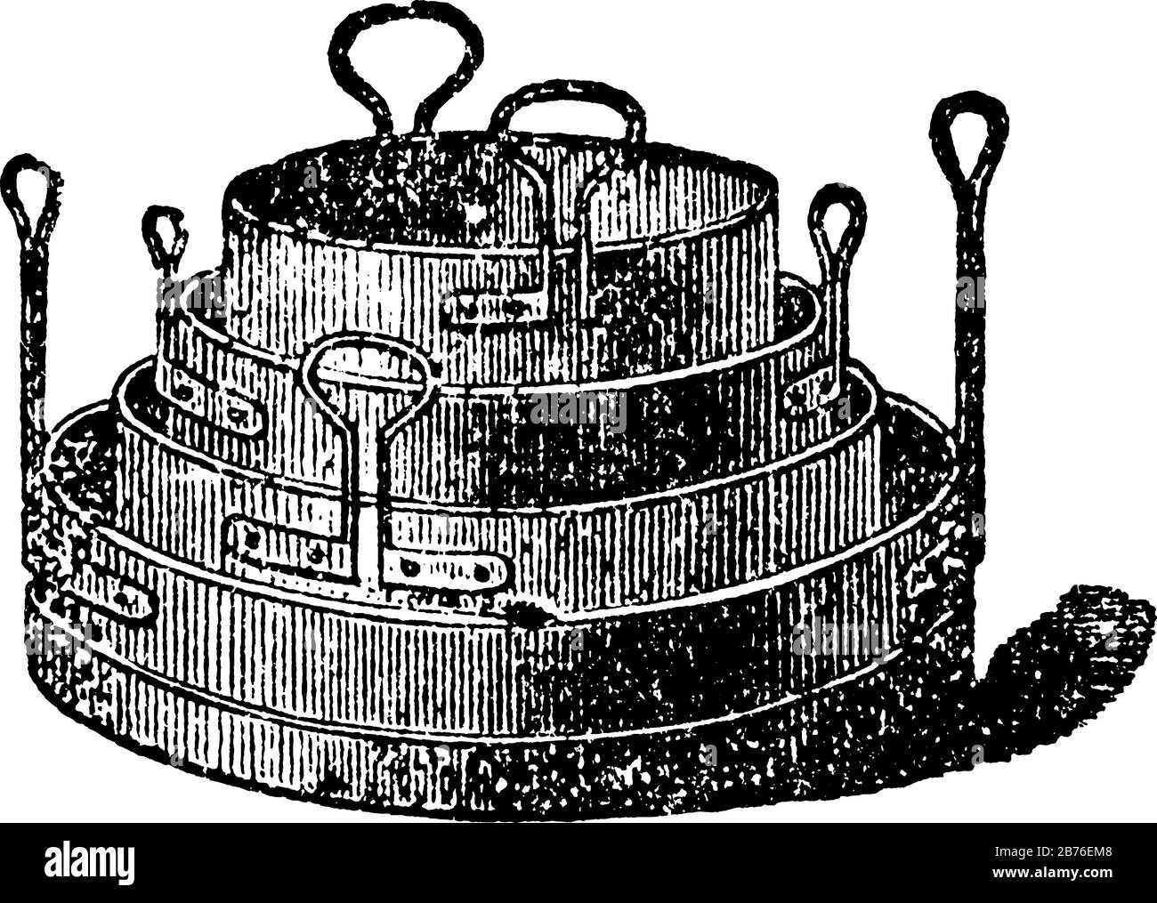 This illustration represents Set of Sieves, vintage line drawing or ...