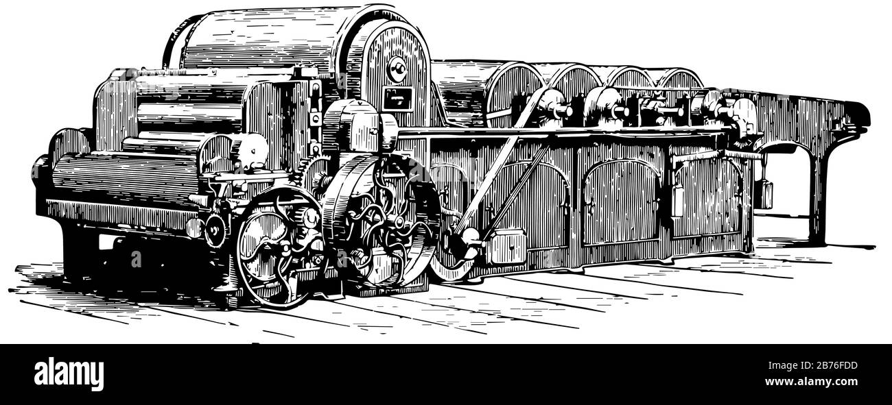 This illustration represents function of Cotton Machine, vintage line ...
