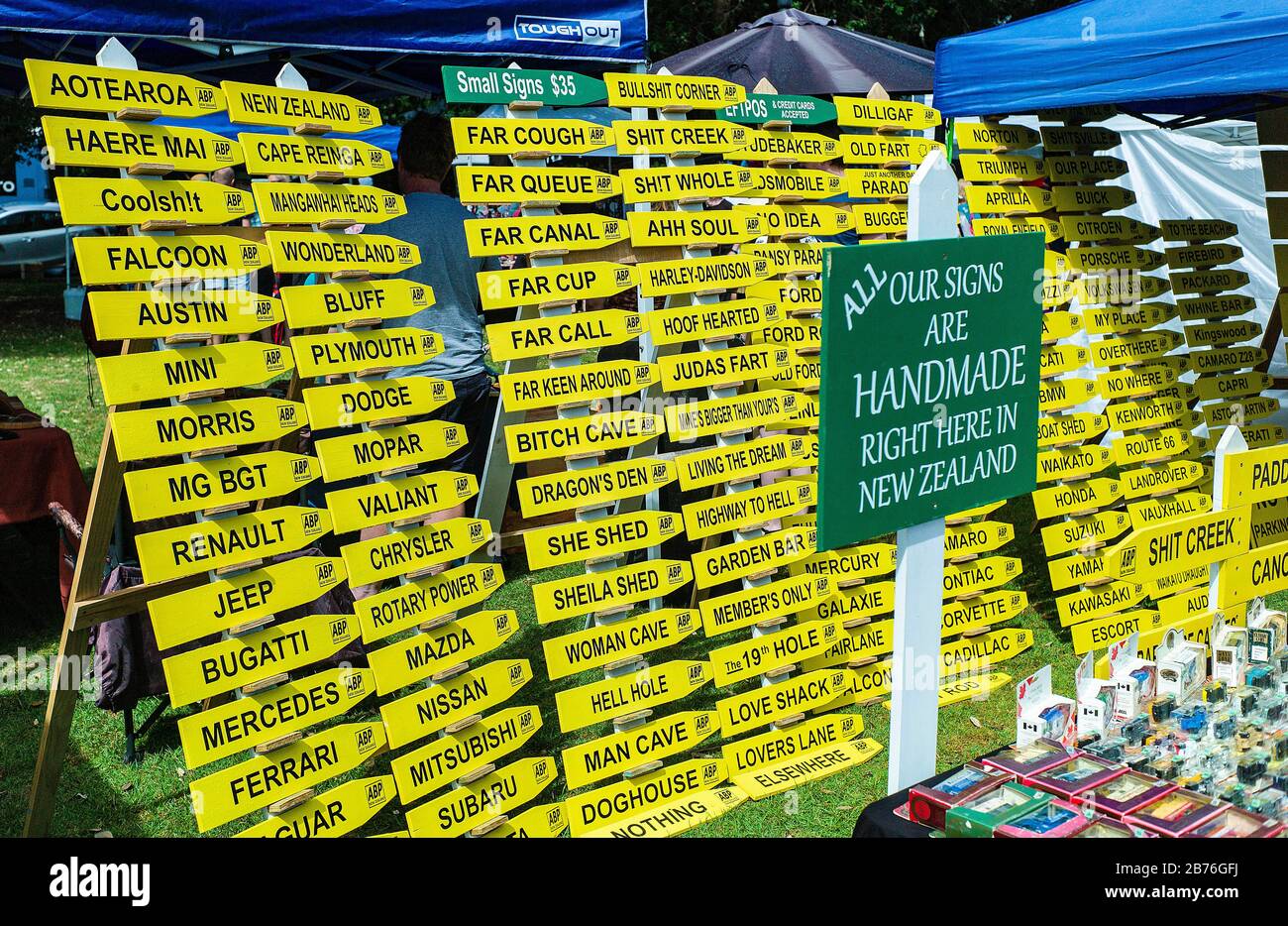 New Zealand signs at an Auckland market Stock Photo - Alamy