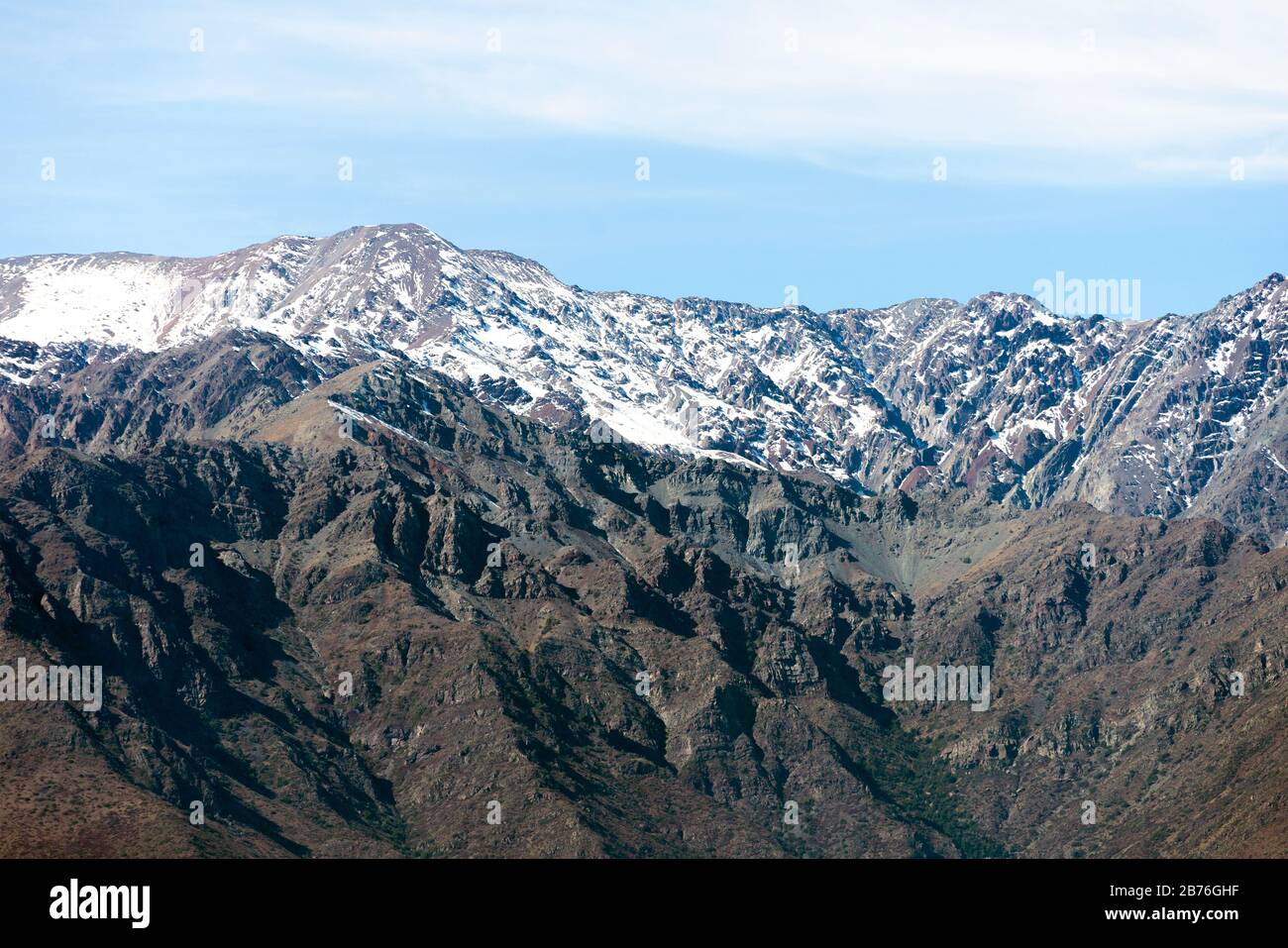 Andes mountains range after the summer season with small amount of snow ...