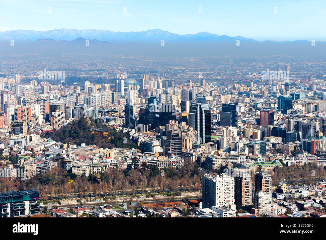 Overview of Santiago, Chile in Latin America in a sunny day. The city ...