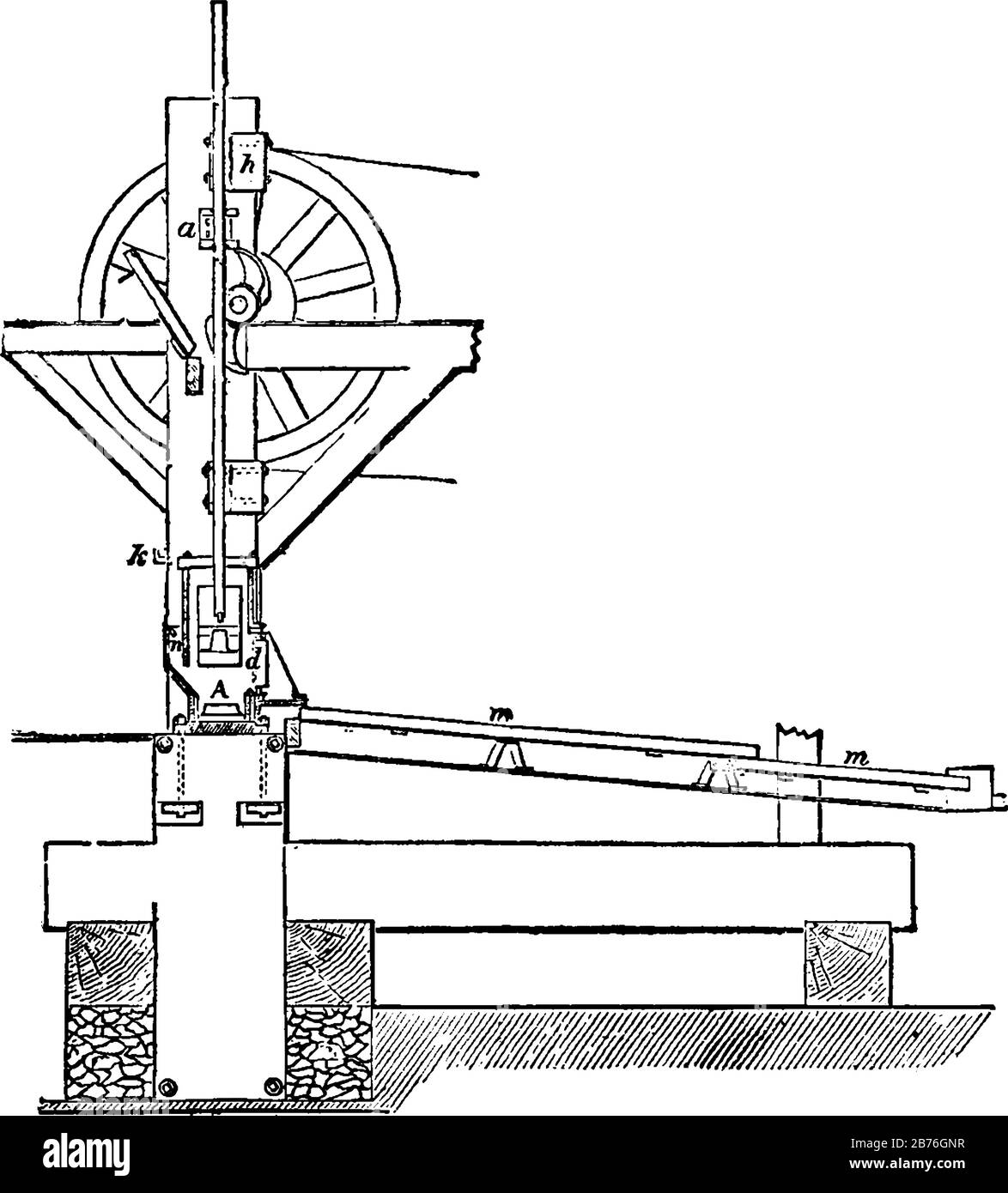 This illustration represents Stamp Mill, vintage line drawing or ...