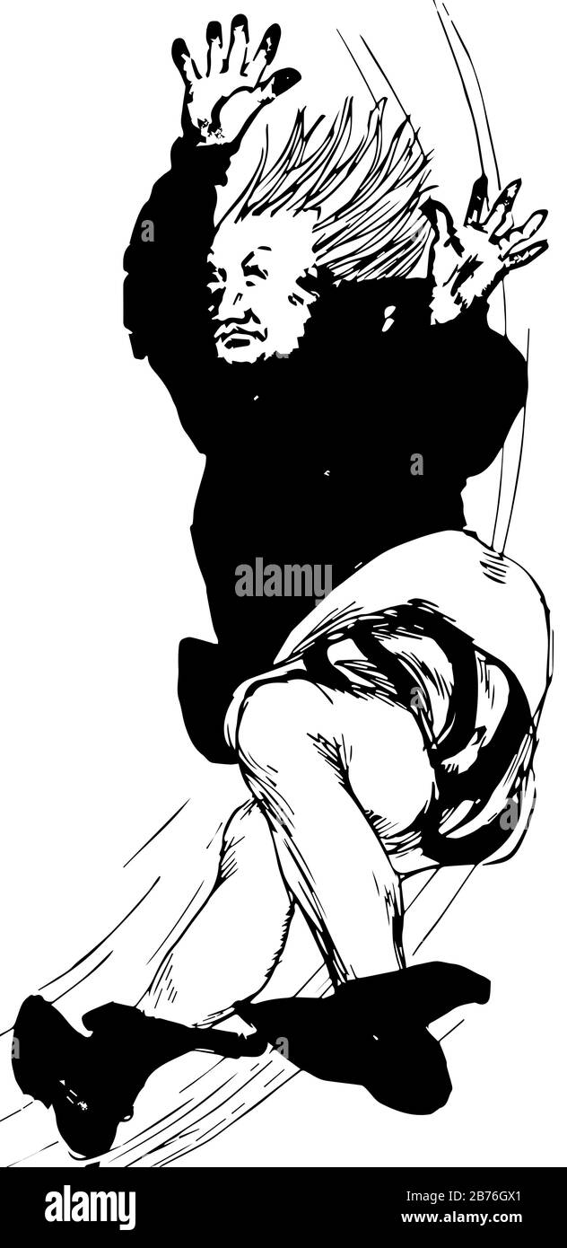 Man flying, this picture shows an old man is flying, vintage line ...