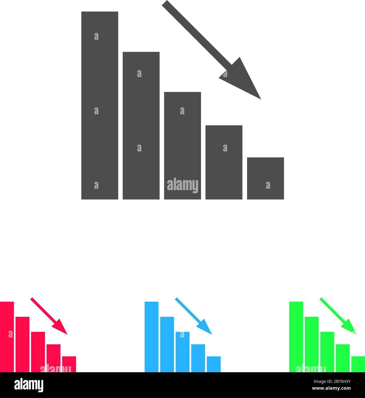 Graph down icon flat. Color pictogram on white background. Vector ...