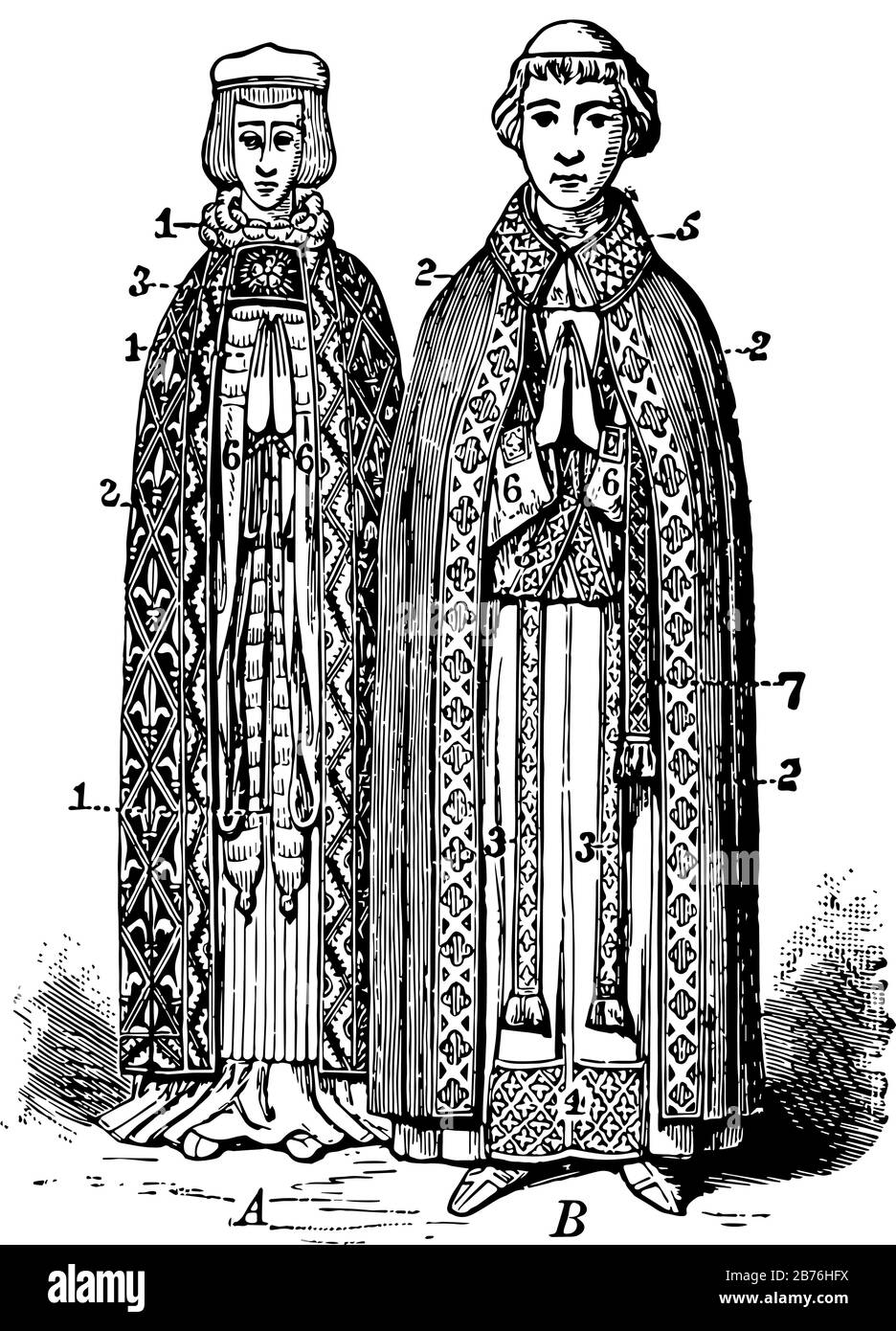 Cope is a side robe of homely or course clothe, vintage line drawing or ...