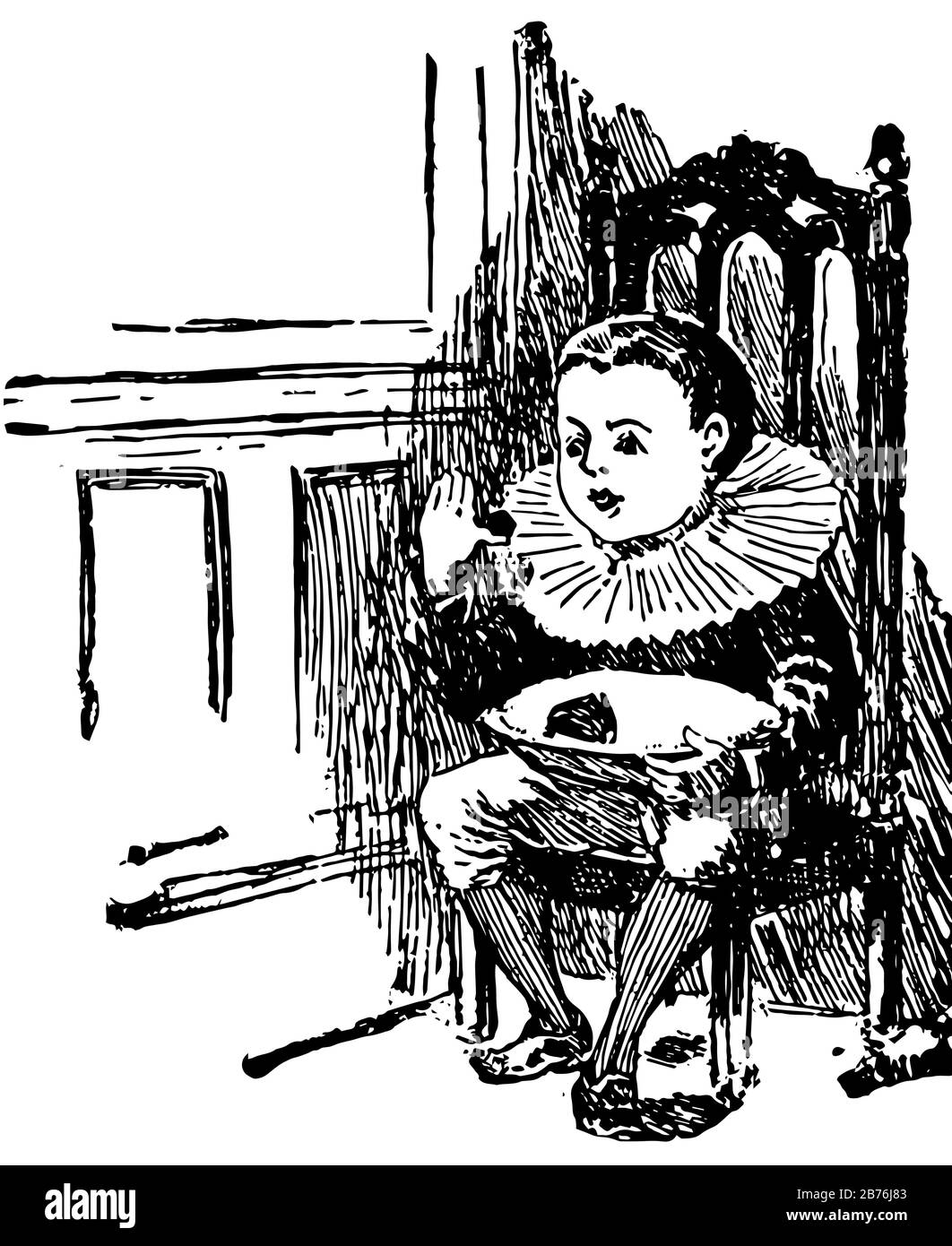 Jack Horner, this scene shows a little child sitting on chair and ...