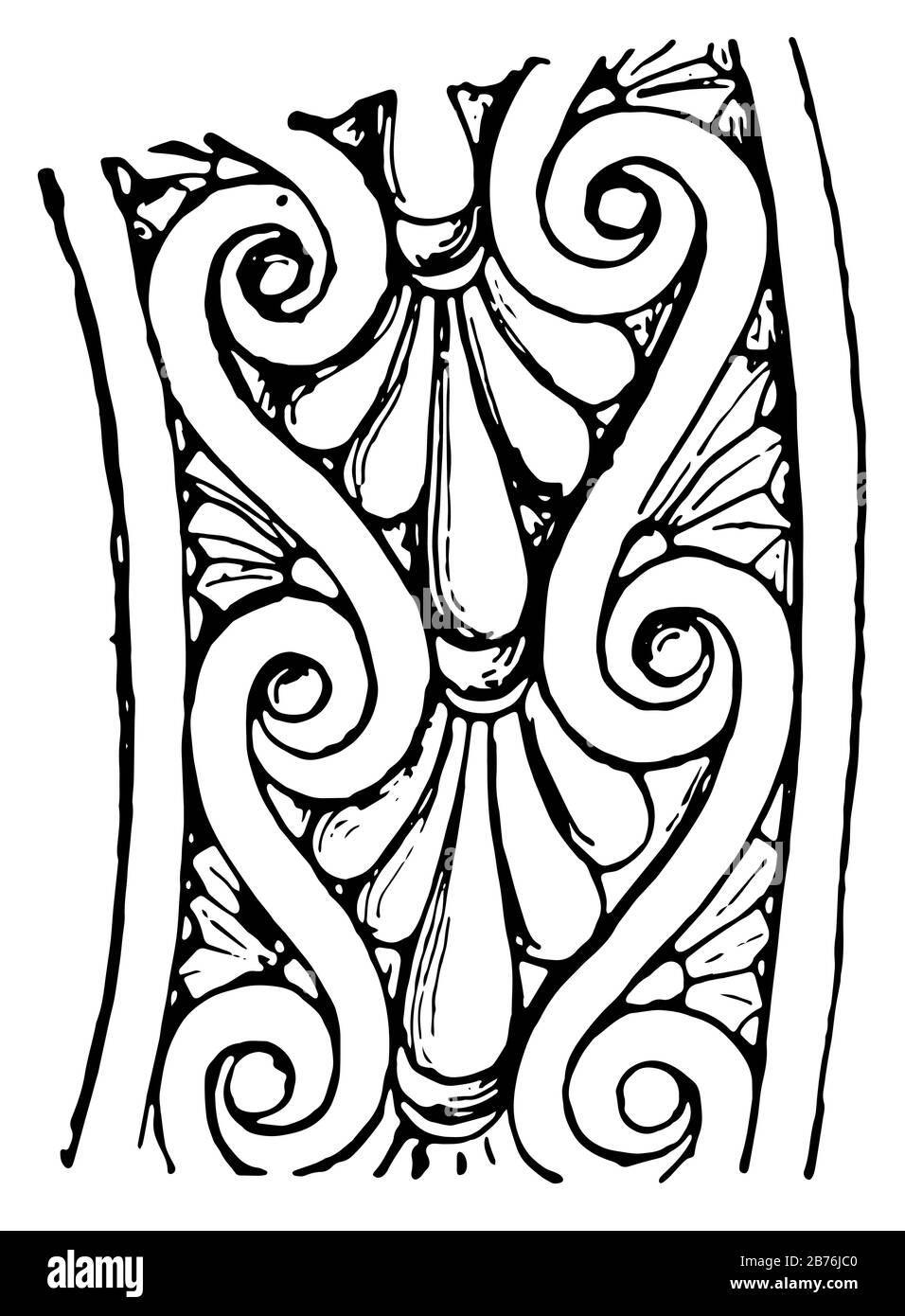 Silver Platter are Detail from the border, vintage line drawing or ...