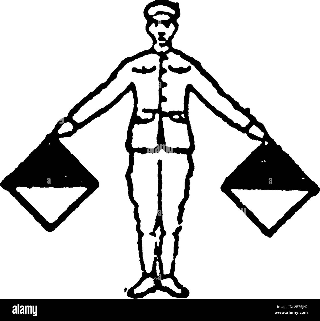 Flag signal for the letter N, a man holding two flags, left and right ...