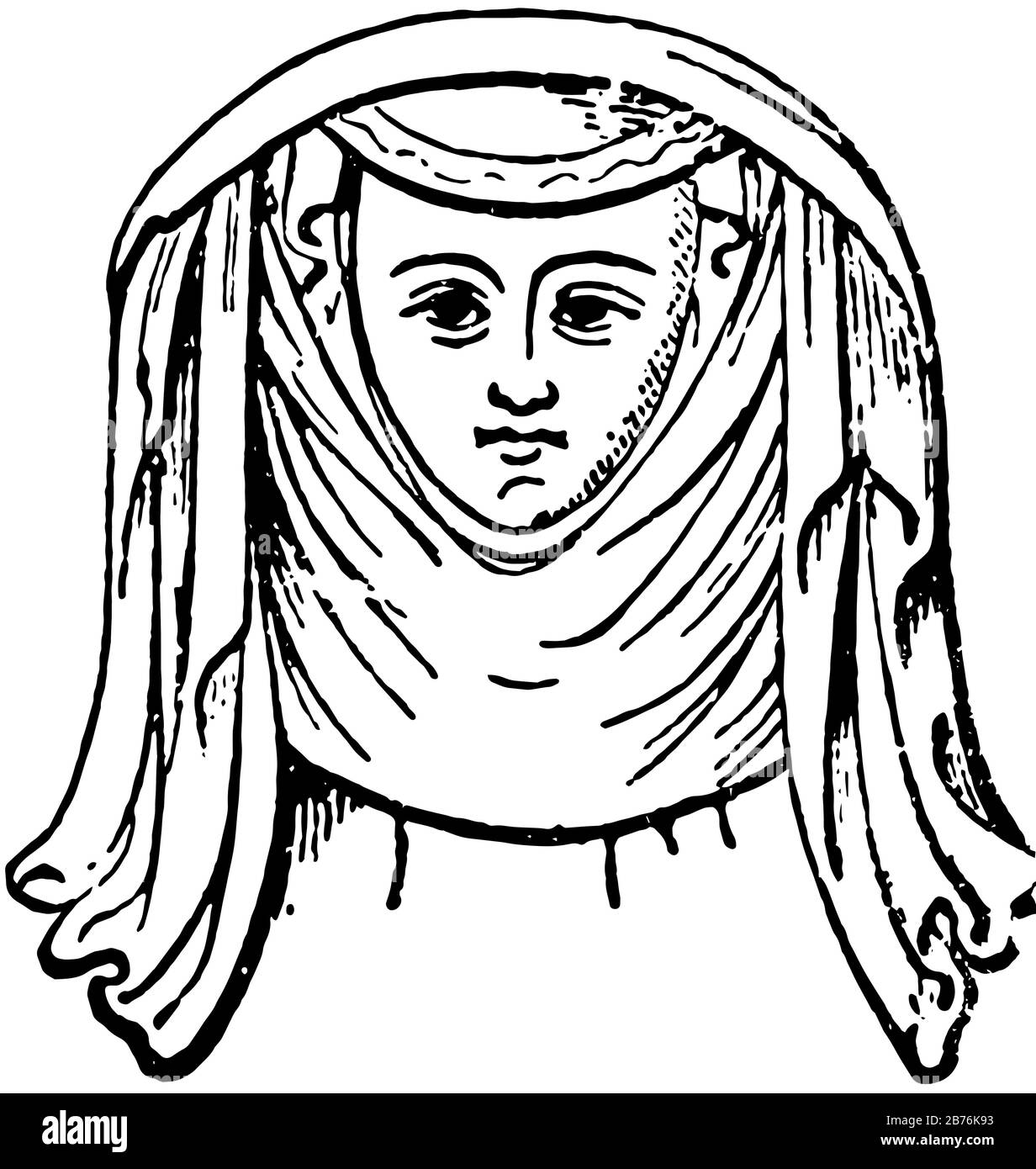 Head-Dress from Effigy of countess of Lancaster, vintage line drawing ...