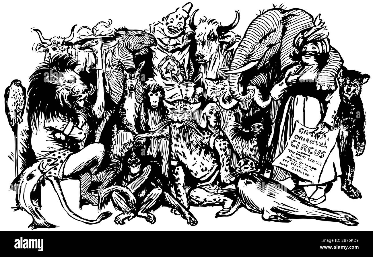 Circus Animals, this scene shows a group of circus animals and people ...