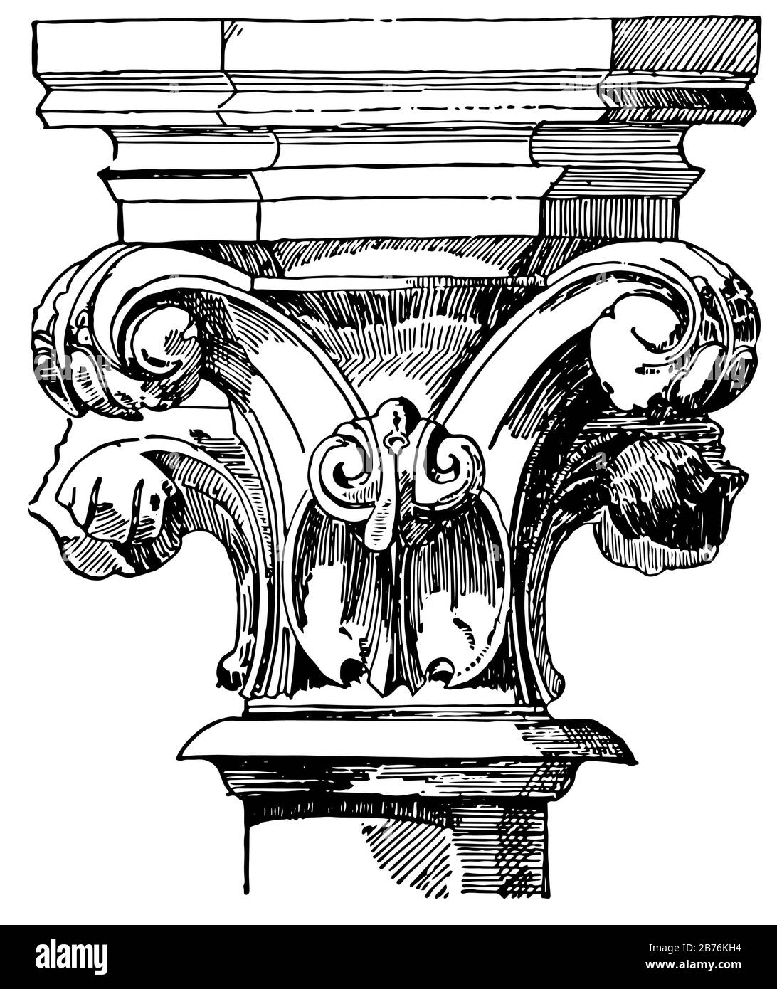 Capital, hint, Arch, Titus, Ionic, volutes, vintage line drawing or ...