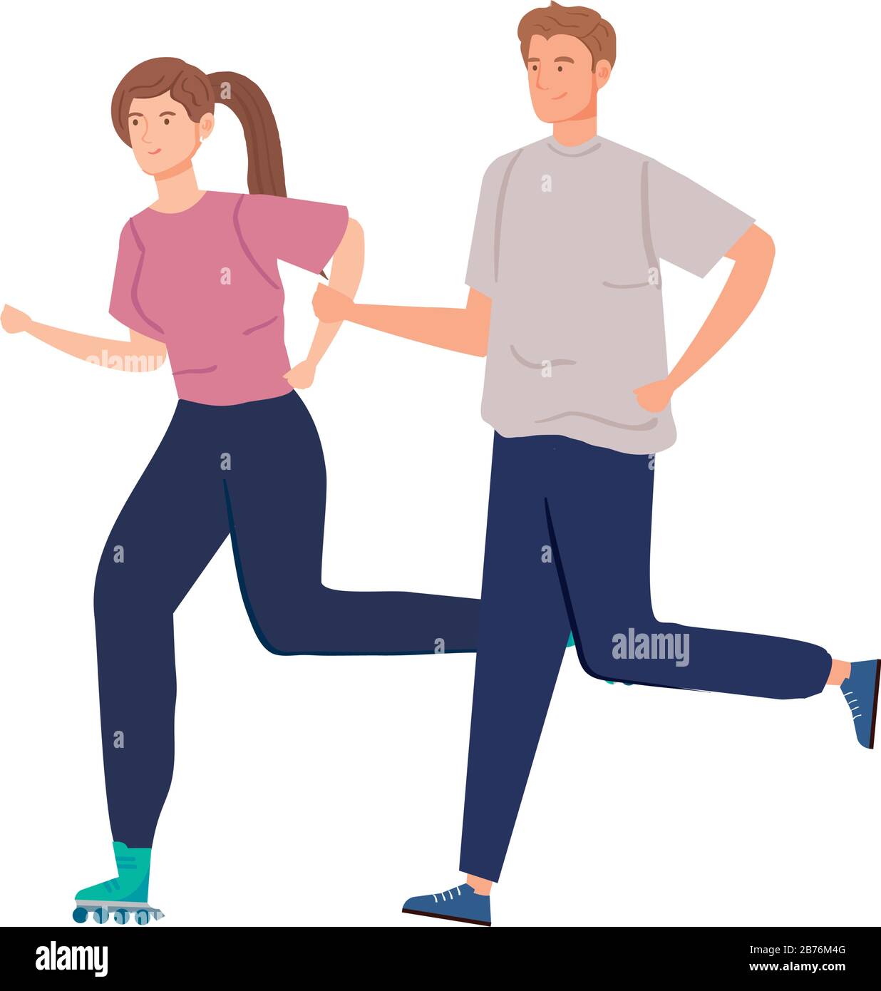 cute couple practicing exercise avatar characters Stock Vector Image ...
