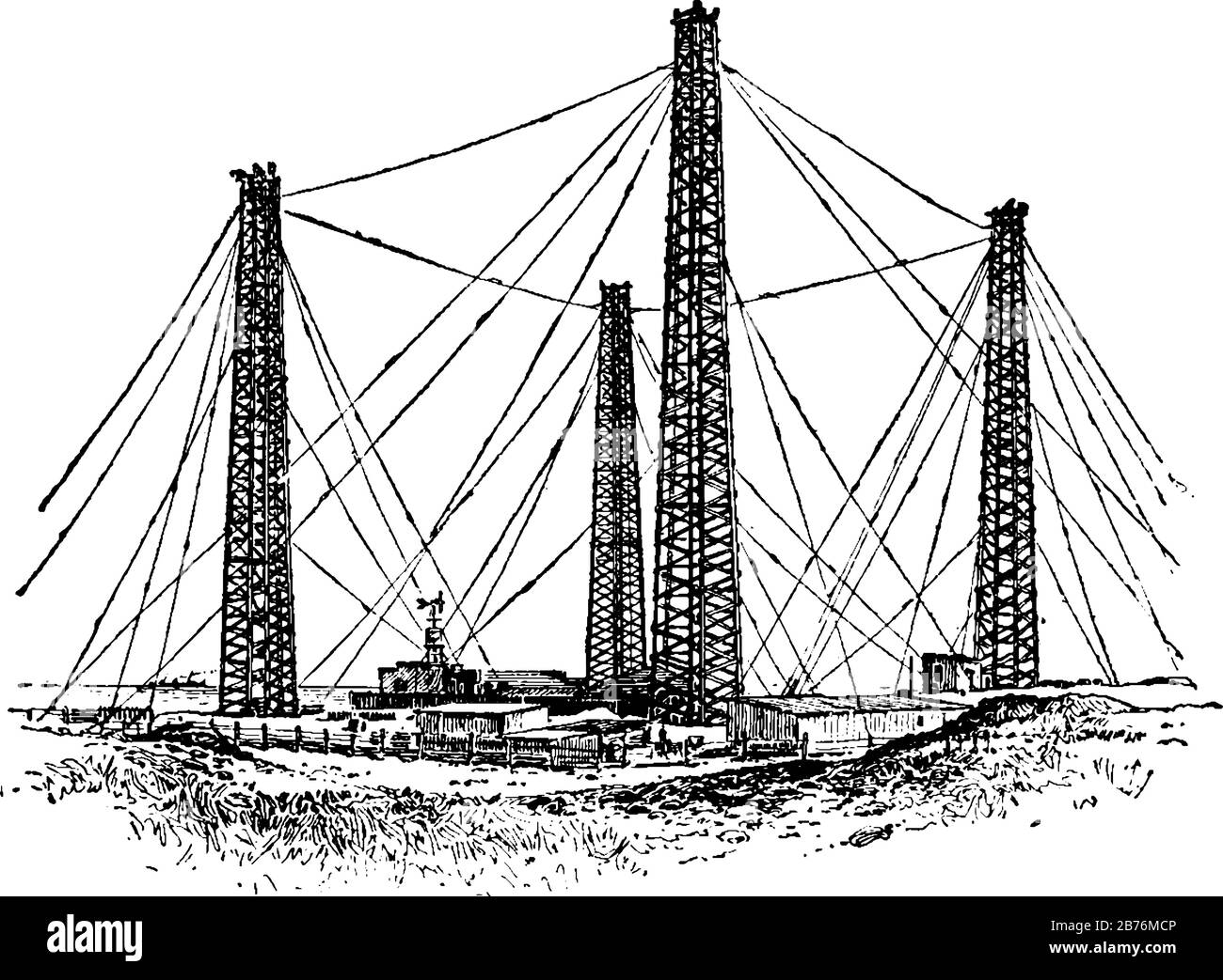 This illustration represents Wireless Telegraph Station, vintage line ...