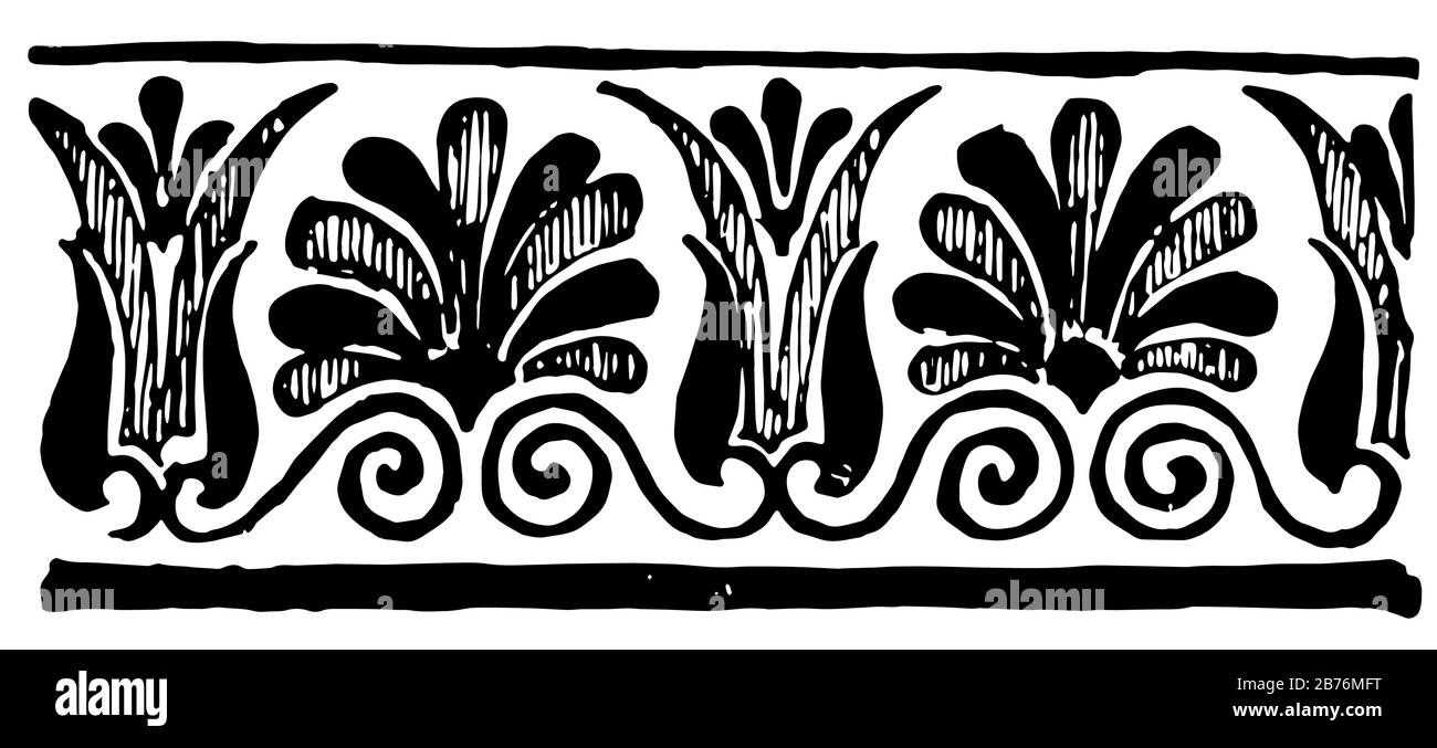 Greek Band Design are Palmette black and brown on red, vintage line ...