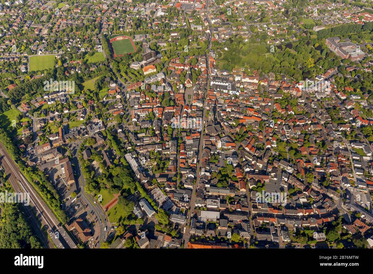 , city centre of Ahlen, 01.08.2012, aerial view, Germany, North Rhine ...