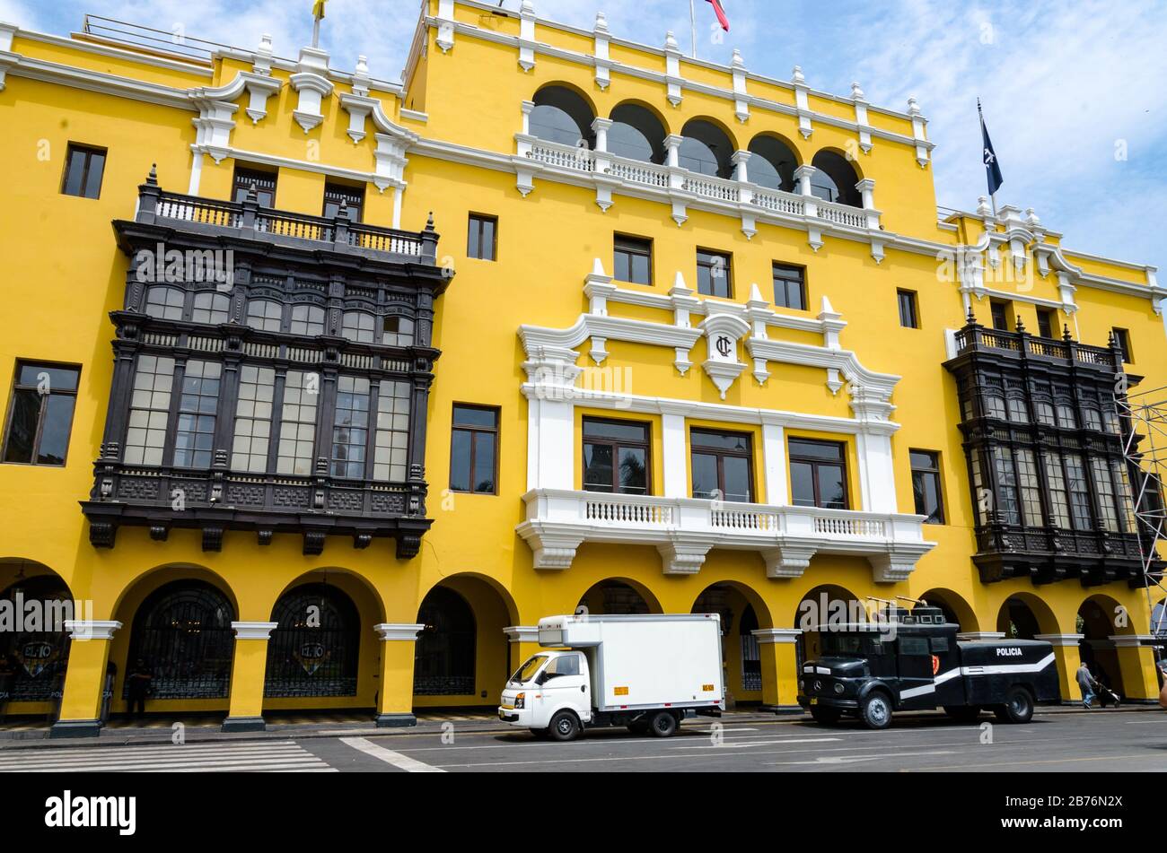 Peru house with traditional balcony at city center hi-res stock ...