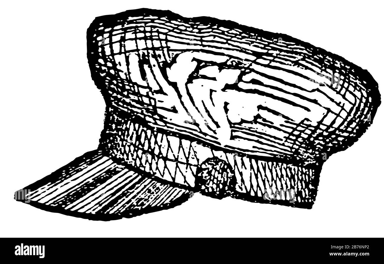 Cap was a covering for the head, vintage line drawing or engraving ...