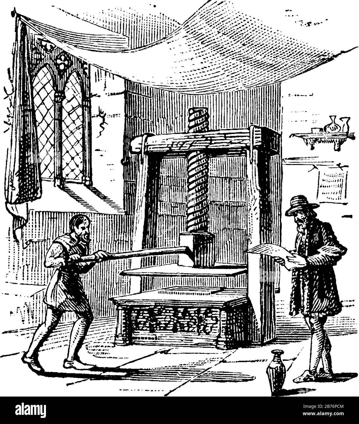 A mechanical device for applying pressure to an inked surface to make ...