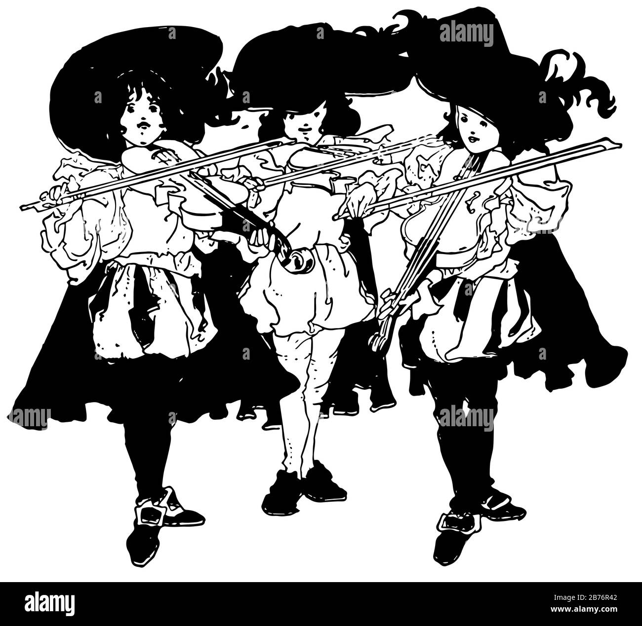 Fiddlers Three, this scene shows three fiddler standing and playing ...