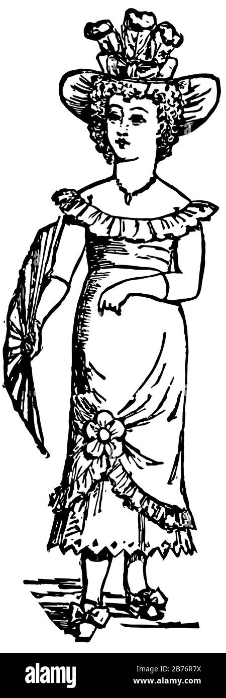 Fanny, this scene shows a girl wore hat and holding handheld fan in one ...