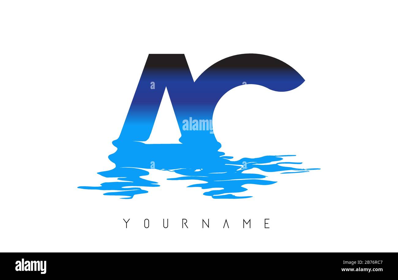 AC A C Letter Logo Design with Water Effect and Deep Blue Gradient ...