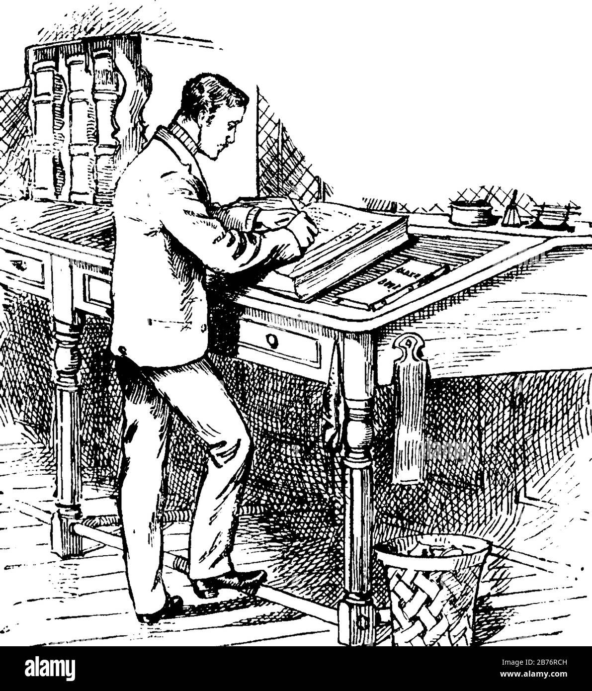 Man Writing At Desk Drawing