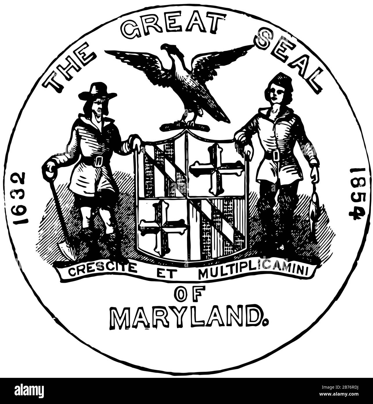 The official seal of the U.S. state of Maryland in 1889, this circle ...