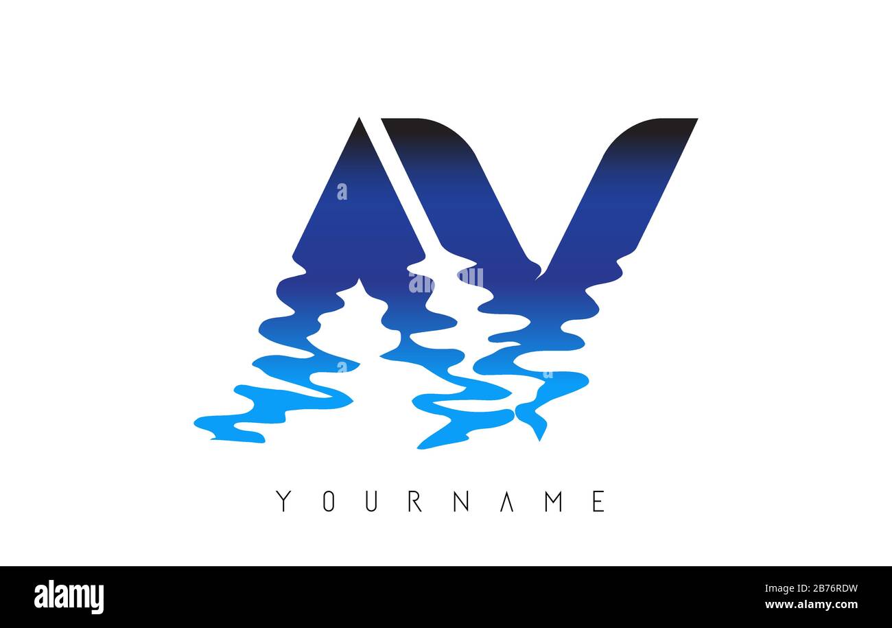 AV A V Letter Logo Design with Water Effect and Deep Blue Gradient ...