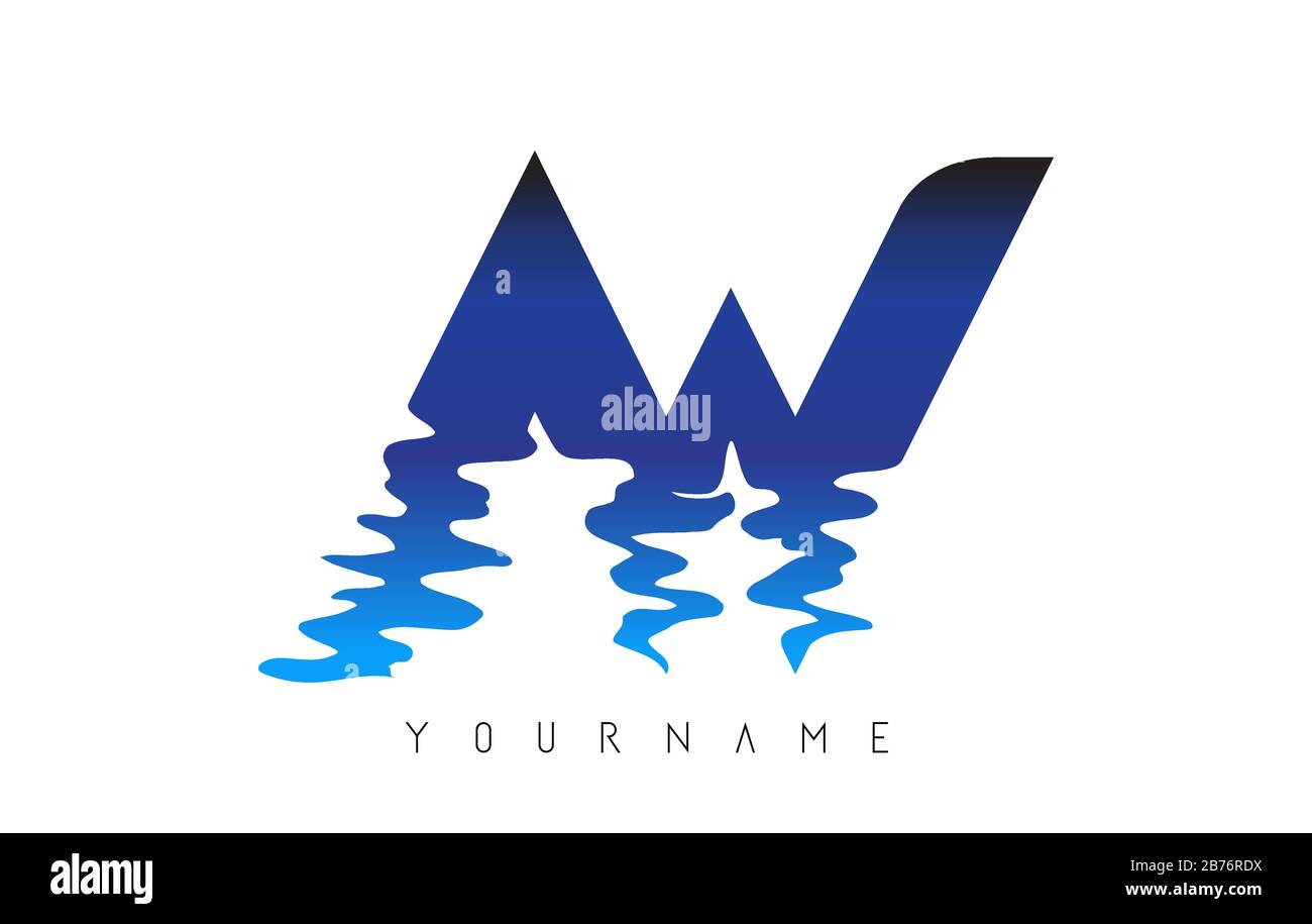 AW A W Letter Logo Design with Water Effect and Deep Blue Gradient ...
