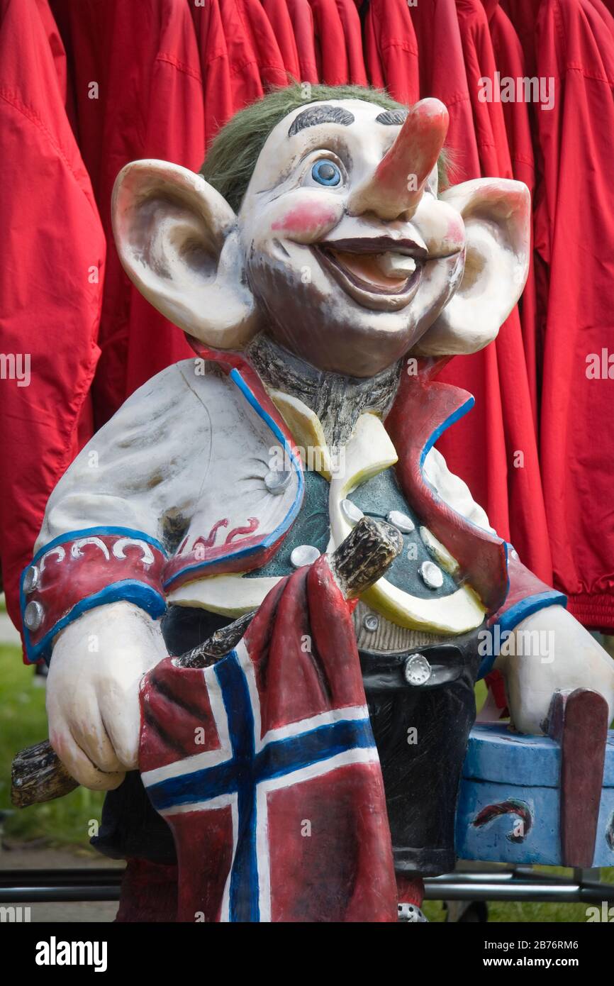 Trolls outside store in Flam Village, Sognefjorden, Western Fjords ...