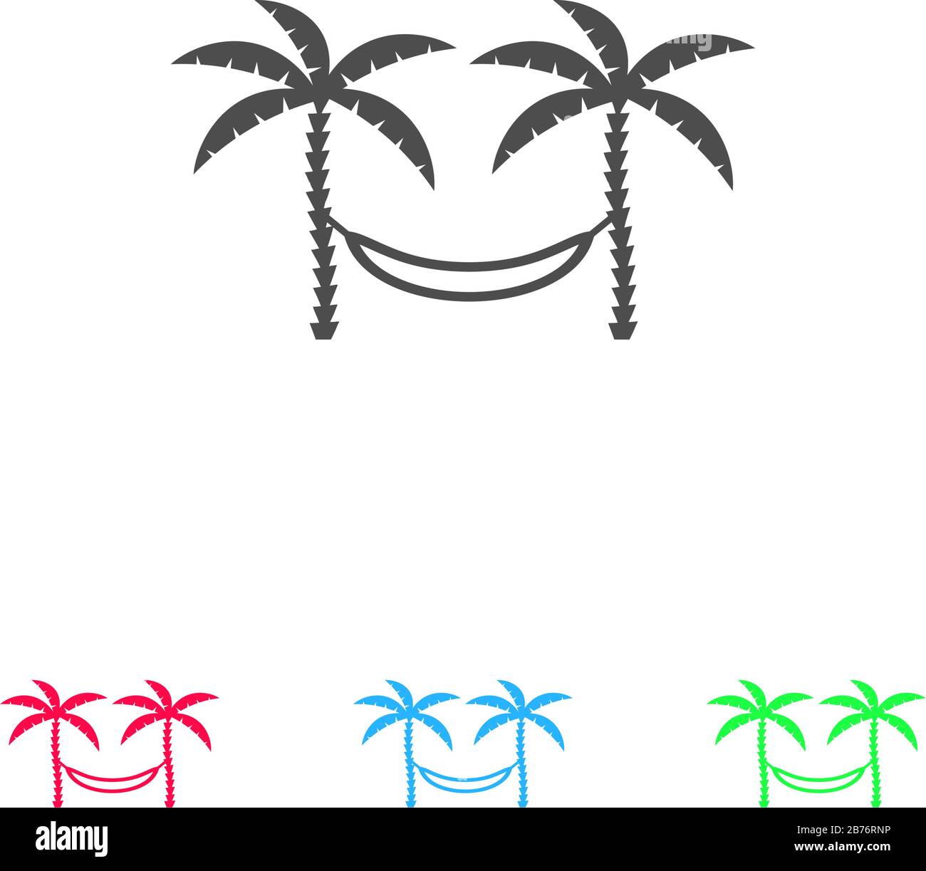 Relaxing hammock between two palm trees icon flat. Color pictogram on ...