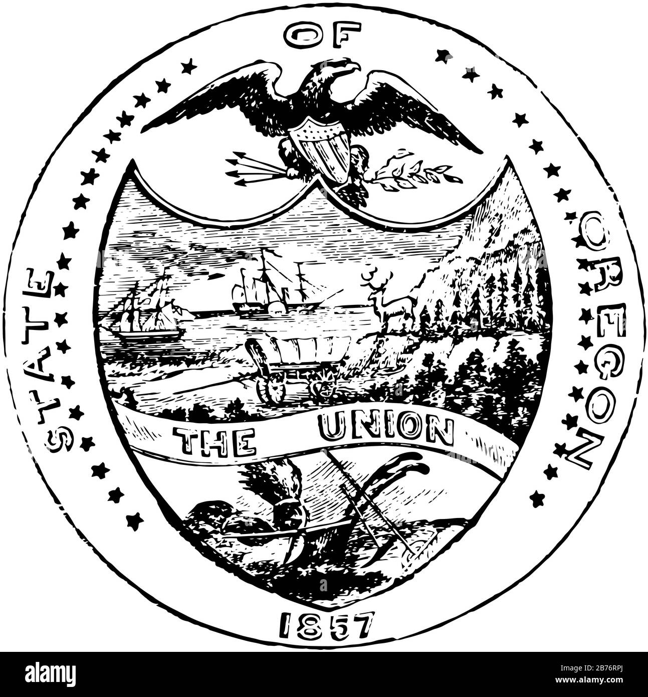 The official seal of the U.S. state of Oregon in 1889, this circle ...