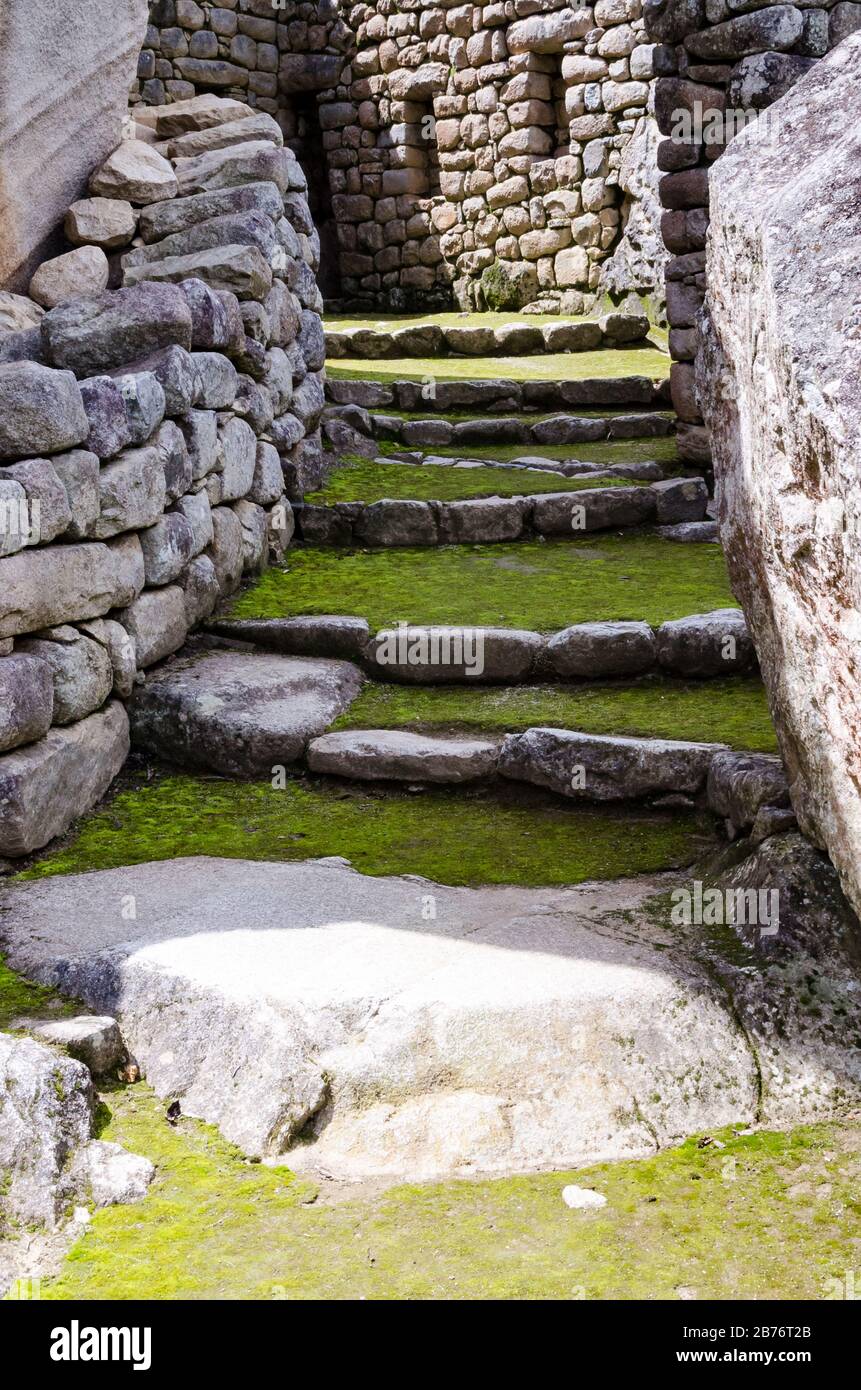 Close up of a stair to a temple in Machu Picchu, Peru Stock Photo - Alamy