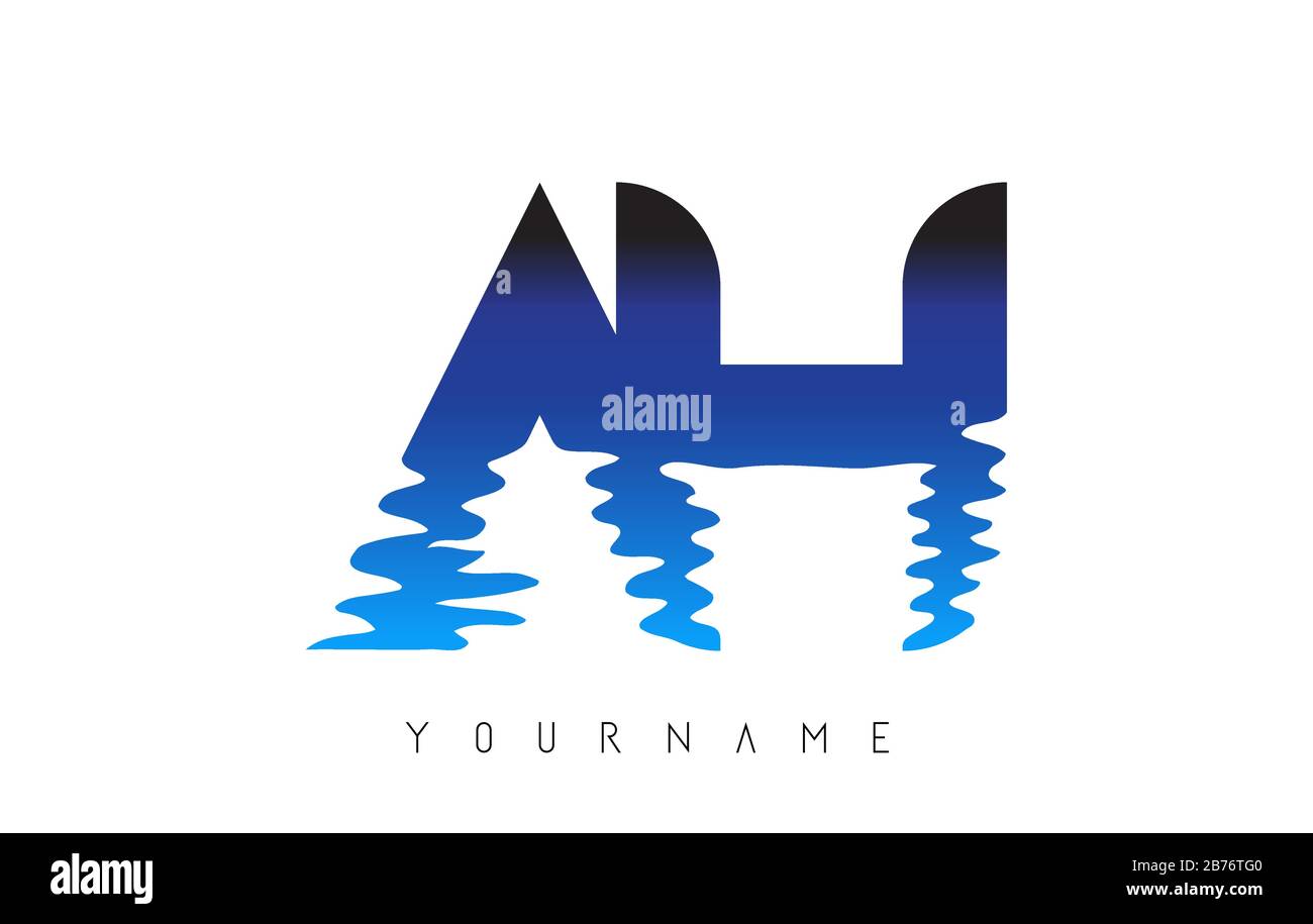 AH A H Letter Logo Design with Water Effect and Deep Blue Gradient ...